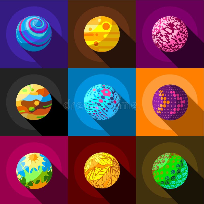 Alien Planets Icons Set, Flat Style Stock Vector - Illustration of rock ...