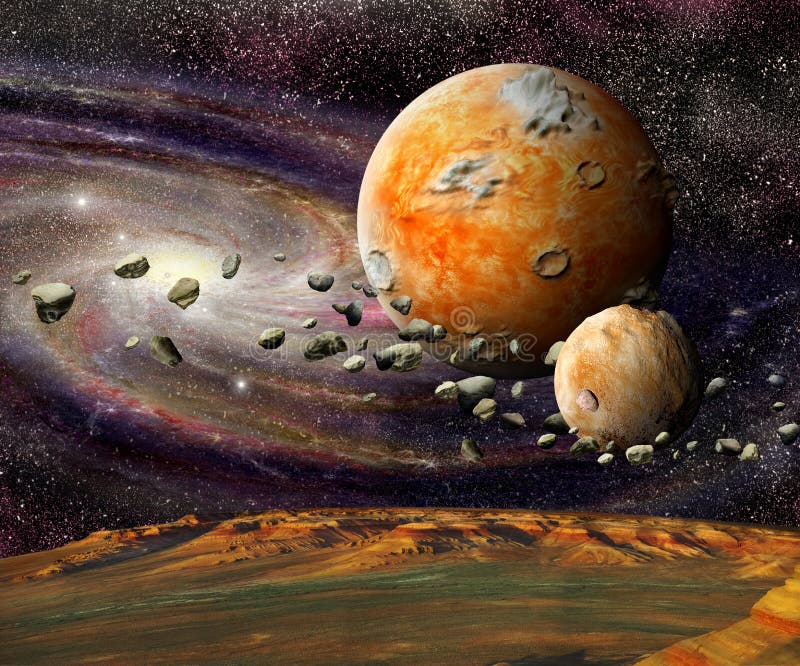 Spiral Galaxy and Planets in Universe Stock Illustration - Illustration ...