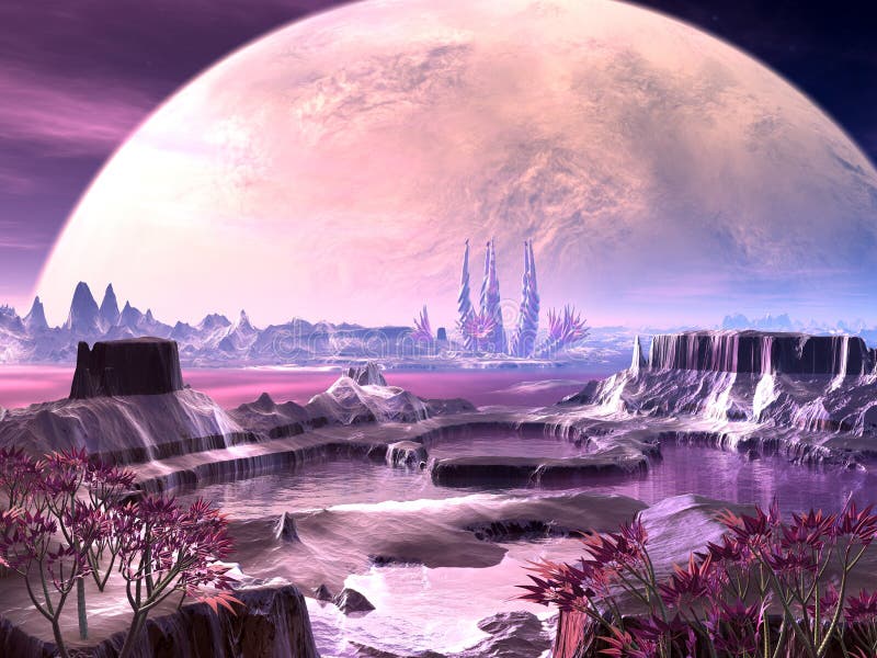 Alien Plant Life on Faraway Planet Stock Illustration - Illustration of ...