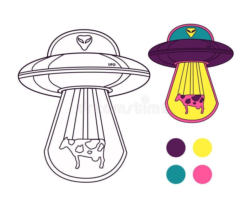 An Alien Plate with an Alien and a Cow. Coloring for Children with an ...