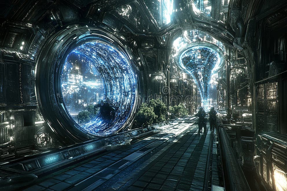 Alien Race Creating an Intricate Space Bridge Stock Illustration ...