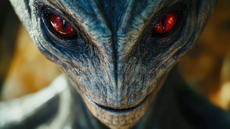 Alien with Red Eyes and Mysterious Expression Up Close Stock ...