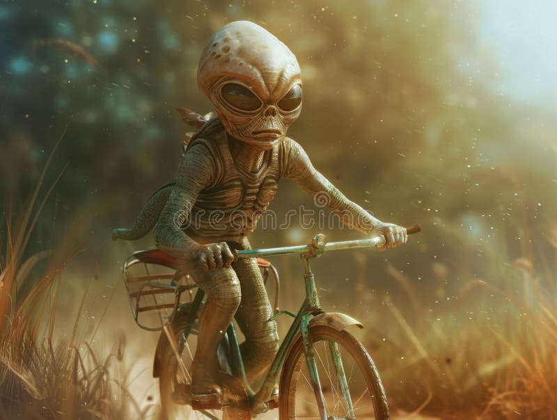 An Alien Rides a Bicycle. AI Generated Stock Illustration ...