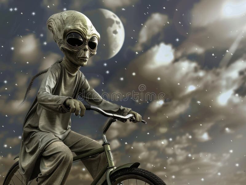 An Alien Rides a Bicycle. AI Generated Stock Illustration ...