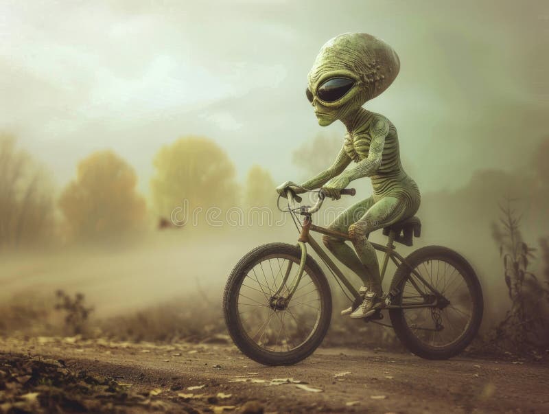An Alien Rides a Bicycle. AI Generated Stock Illustration ...