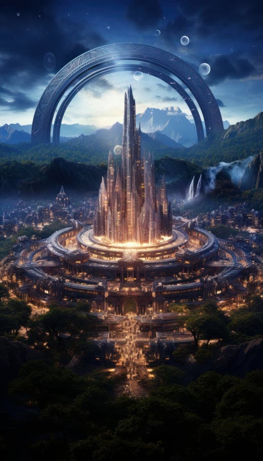 An Alien Ring World at Twilight Photo Stock Illustration - Illustration ...