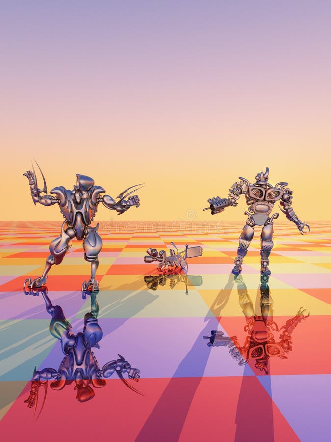 Alien Robots in a Distant World Stock Illustration - Illustration of ...