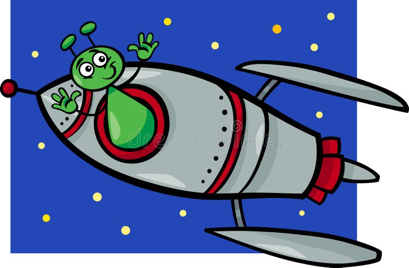 Alien in Rocket Cartoon Illustration Stock Vector - Illustration of ...