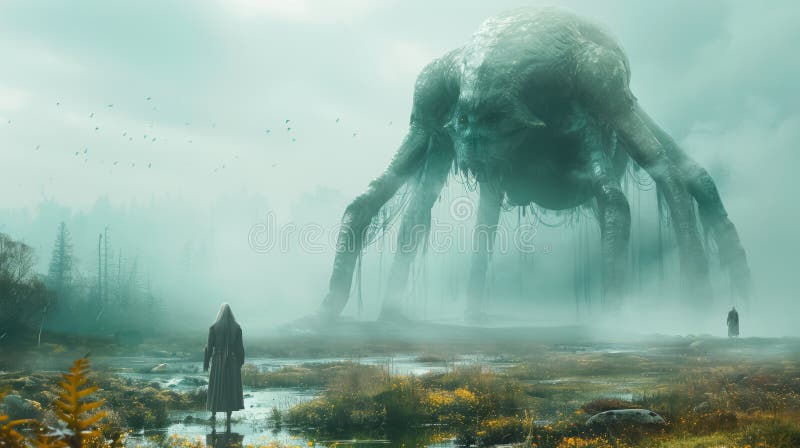 Alien Savannah with Bizarre Creatures Roaming Stock Illustration ...