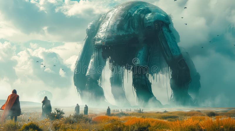 Alien Savannah with Bizarre Creatures Roaming Stock Illustration ...
