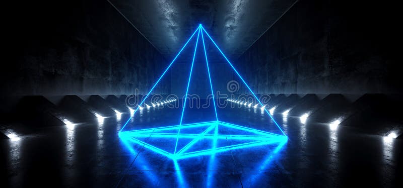 Alien Sci Fi Futuristic Modern Neon Glowing Hologram Pyramid Stage Blue