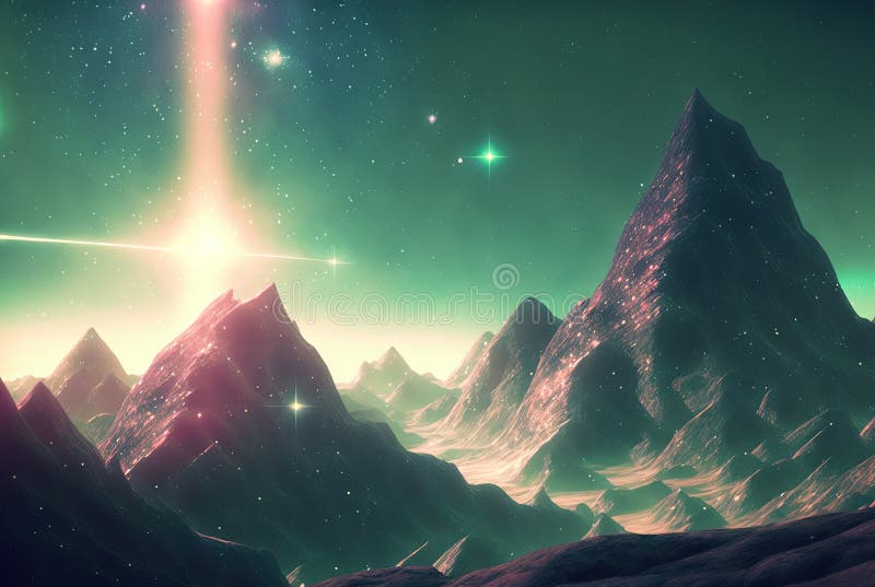 Alien Sci-fi Landscape with Mountains on the Sunrise. Science Fiction ...