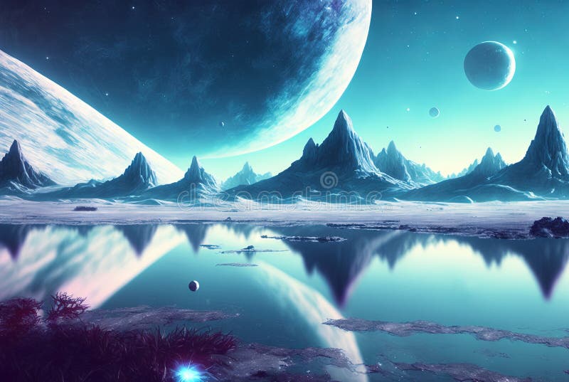 Alien Sci-fi Landscape with Mountains on the Sunrise. Science Fiction ...