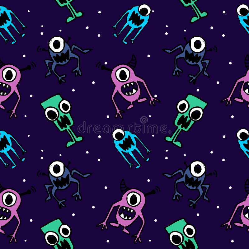 Unique Alien Monster Seamless Pattern Stock Vector - Illustration of ...