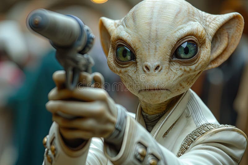 Alien Secret Agent in White Leather Jacket, Holding Laser Gun ...