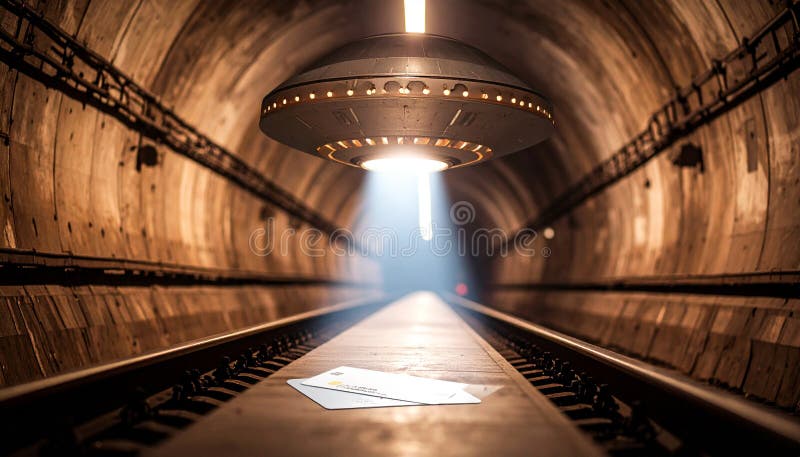 Alien Ship Floating Above a Subway Tunnel. World UFO Day Concept ...