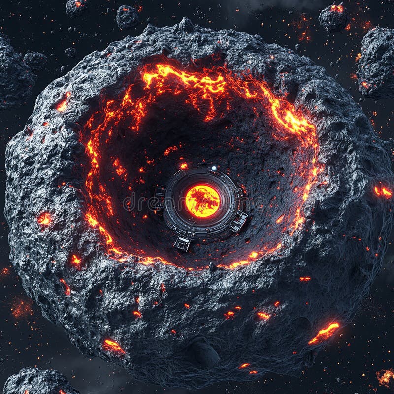 Alien Ship Hidden Inside a Colossal Asteroid in Deep Space Stock ...