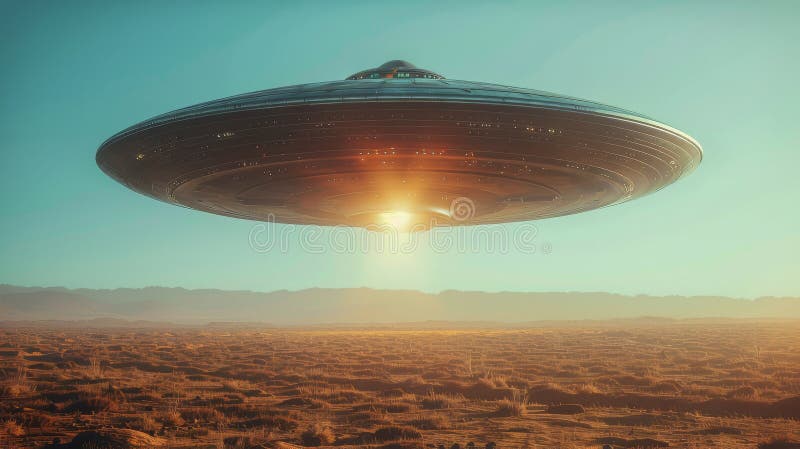 Alien Ship Hovering in Night Sky Stock Image - Image of lights ...