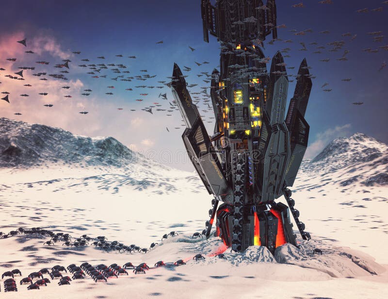 Alien Ship with Mechanical Crabs and Attack Ship Ships Stock ...