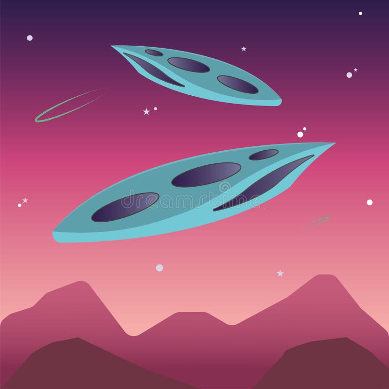 Alien Ships in Sunset. Vector Stock Vector - Illustration of floating ...