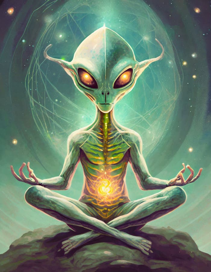 Alien Sitting in Lotus Pose Stock Illustration - Illustration of cosmos ...