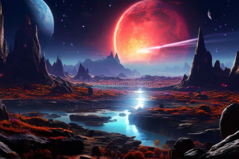 The Alien Sky with Pink and Blue Hue Stock Illustration - Illustration ...