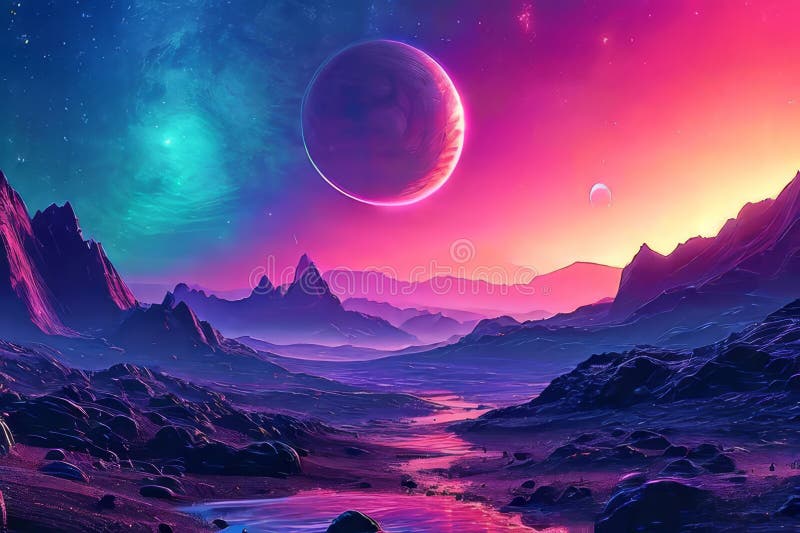 The Alien Sky with Pink and Blue Hue Stock Illustration - Illustration ...