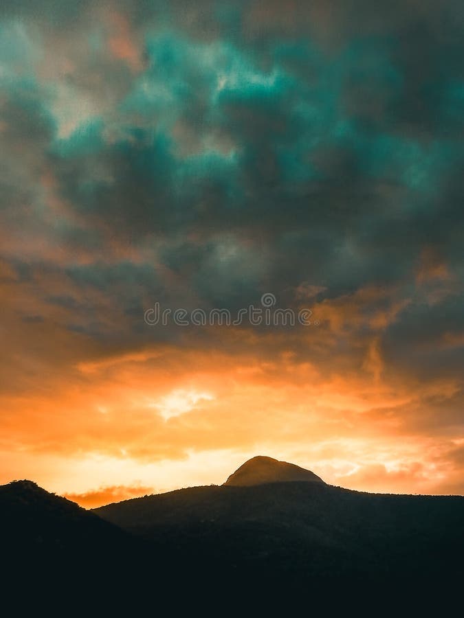 Alien Sky during a Sunset. Mountains Stock Photo - Image of alien ...
