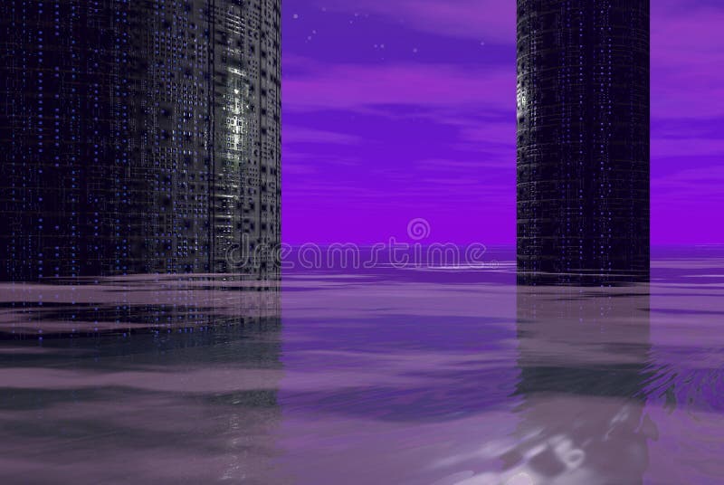 Alien skyscrapers stock illustration. Illustration of color - 914901