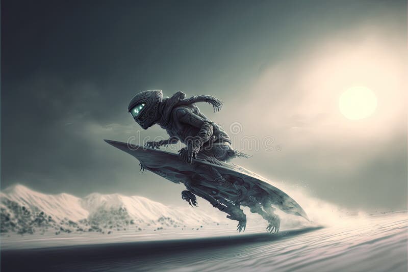 Alien Snowboarding on Planet Earth Mountains Generative Ai Stock ...