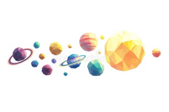 Alien Solar System with Glowing Orbits and Polygonal Planets, Low Poly ...