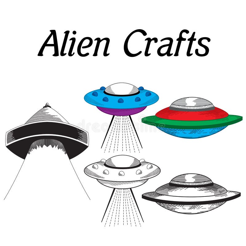 Alien Space Crafts in Line Drawings Stock Vector - Illustration of ...
