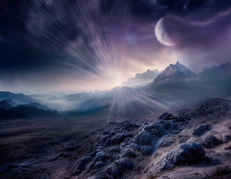 Alien Space Planet Landscape, Background Stock Illustration ...