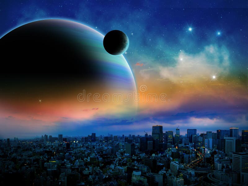Alien Planet Fantasy Space Scene Stock Illustration - Illustration of ...