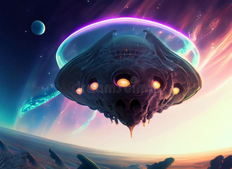 Alien Space Shift Floating in the Sky. Generative AI Stock Illustration ...