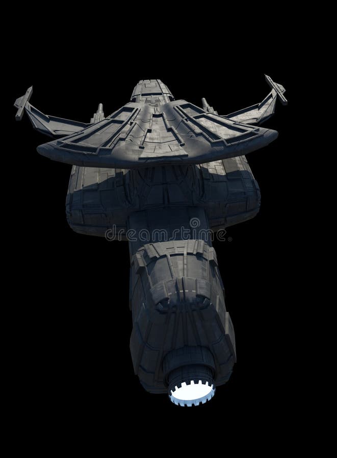 Alien Space Ship on Black Background - Back View Stock Illustration ...