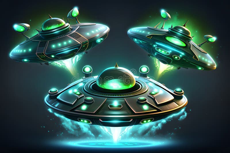 Alien Space Ships with Green Light Created with Generative AI ...