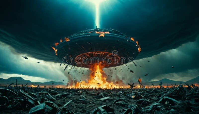 Alien Spacecraft Destroying a Planet in a Fiery Explosion Stock Photo ...