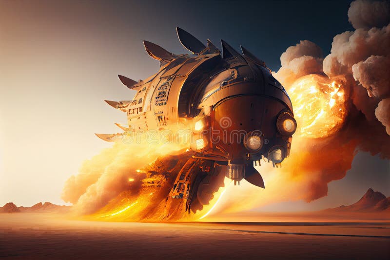 Alien Spacecraft Taking Off from the Cosmodrome, with Its Engines ...