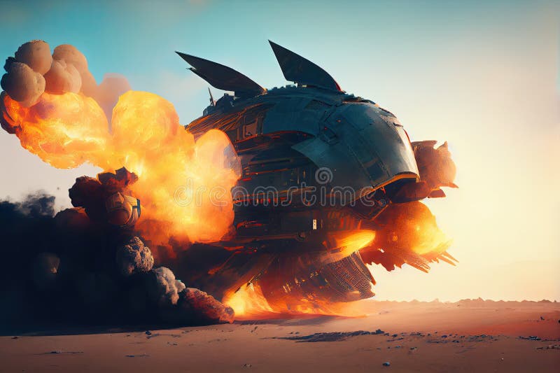 Alien Spacecraft Taking Off from the Cosmodrome, with Its Engines ...