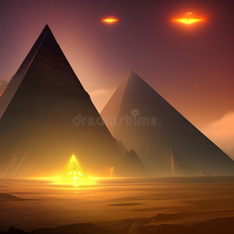 Alien Spacecrafts Flying Over Pyramids, Created with AI Generative ...