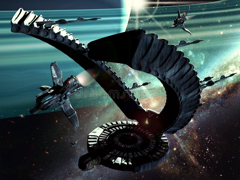 Alien Spaceship in the Green Forest. Futuristic Concept Stock ...