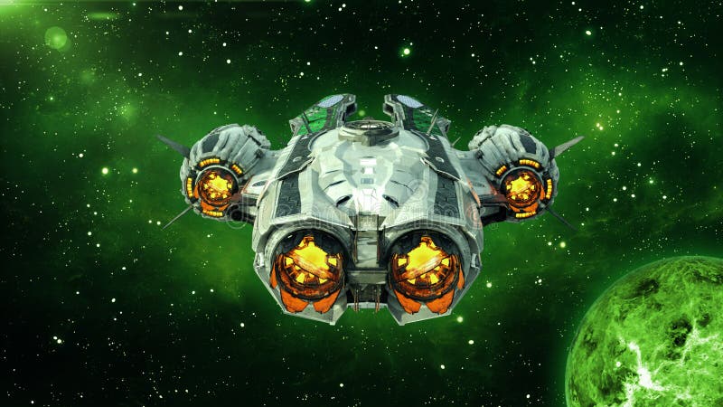 Alien Spaceship in Deep Space with Planet and Stars in the Background ...