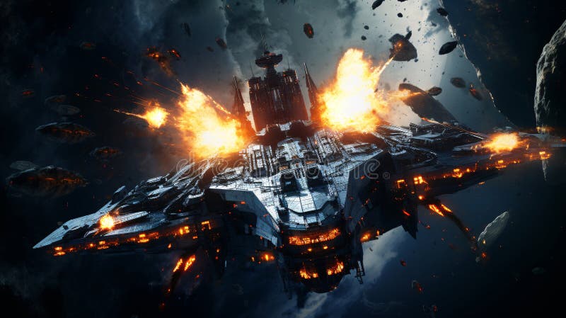 Sci-fi Spaceship in Outer Space Flying in Outer Space Under Attack with ...