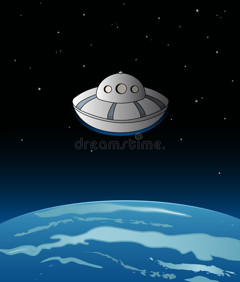 Alien Spaceship Over The Earth Stock Vector - Illustration of blue ...