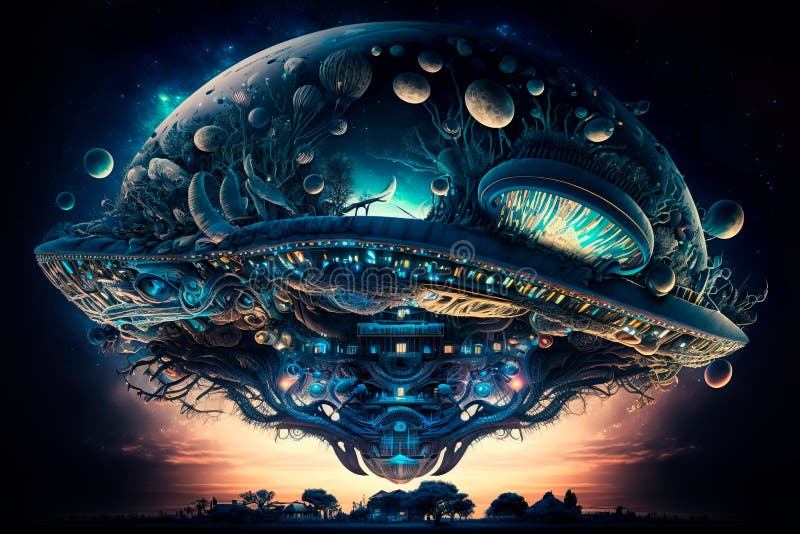 Alien Spaceship Over Planet Earth. Generative AI Stock Illustration ...