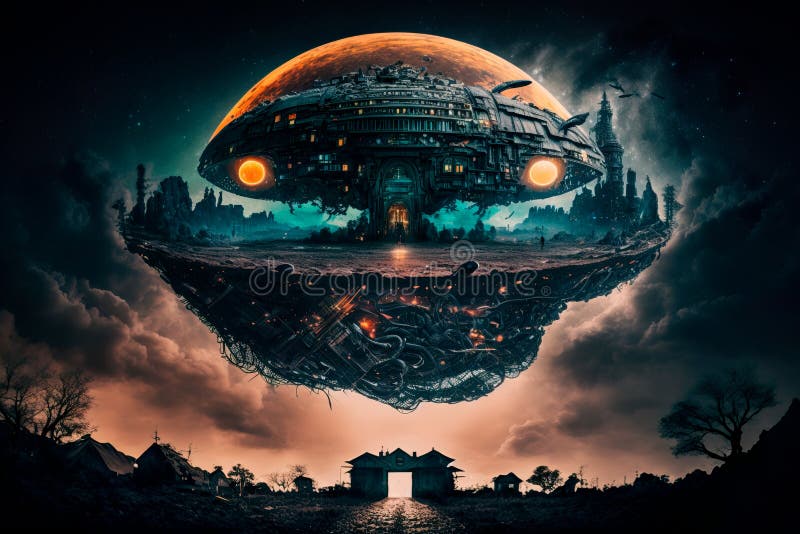 Alien Spaceship Over Planet Earth. Generative AI Stock Illustration ...