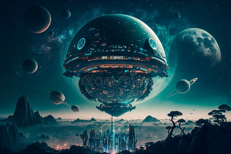 Alien Spaceship Over Planet Earth. Generative AI Stock Illustration ...