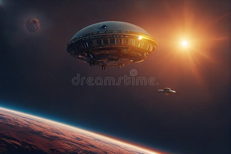 Alien spaceship in space stock illustration. Illustration of ...
