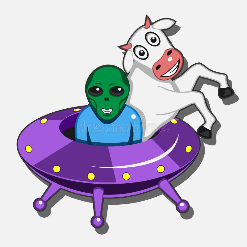 An Alien Spaceship Steals a Cow on a White Isolated Background. Vector ...